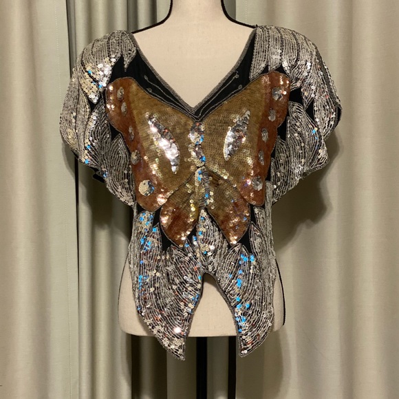 Tops | Vintage Sequin Butterfly Blouse | Poshmark